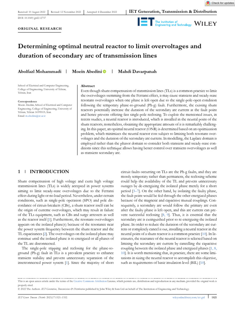 NGR - Determining Optimal Neutral Reactor To Limit Overvoltages and ...
