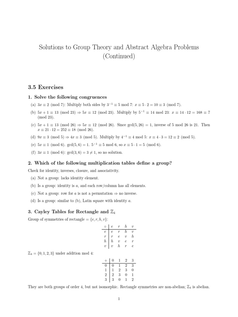 Group Theory and Algebra Solutions | PDF