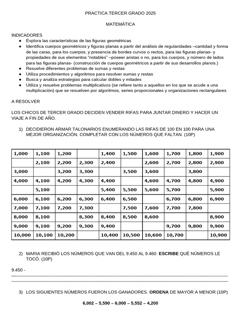 Actividades Matemáticas 3er Grado 2025 | PDF
