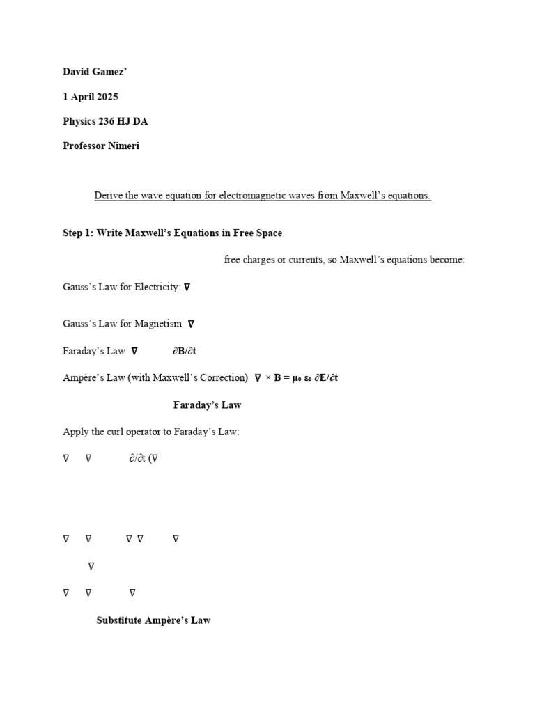 David - Gamez - Physics 236 - Electromagnetic Wave Homework-2 | PDF ...