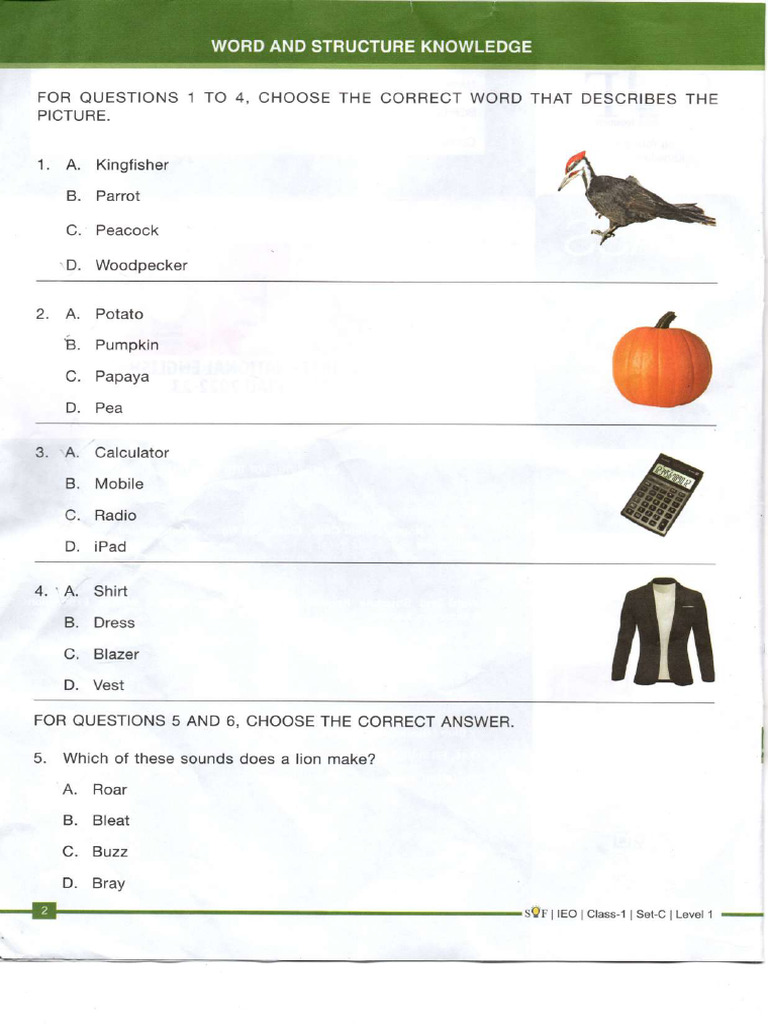 Class-1 IEO 2022-23 Latest Question Paper | PDF