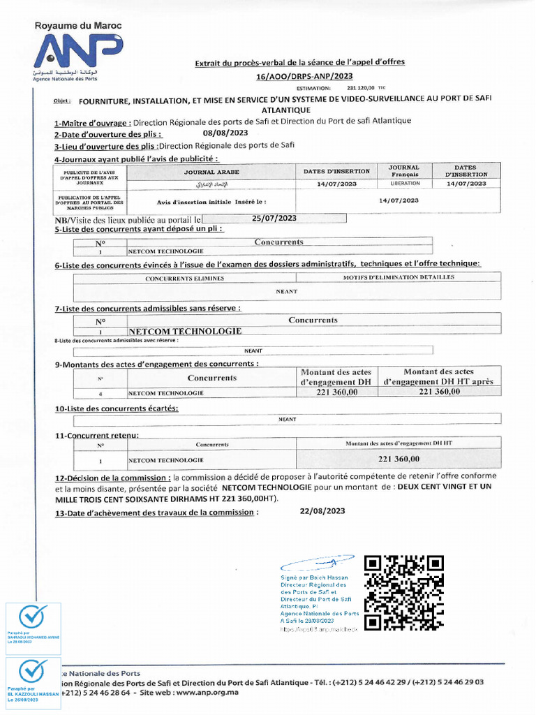 Extrait de PV AO N°16-AOO-DRPS-ANP-2023 | PDF