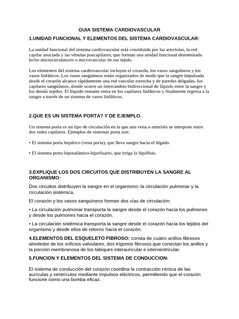 Guia Sistema Cardiovascular | PDF | Corazón | Sistema circulatorio