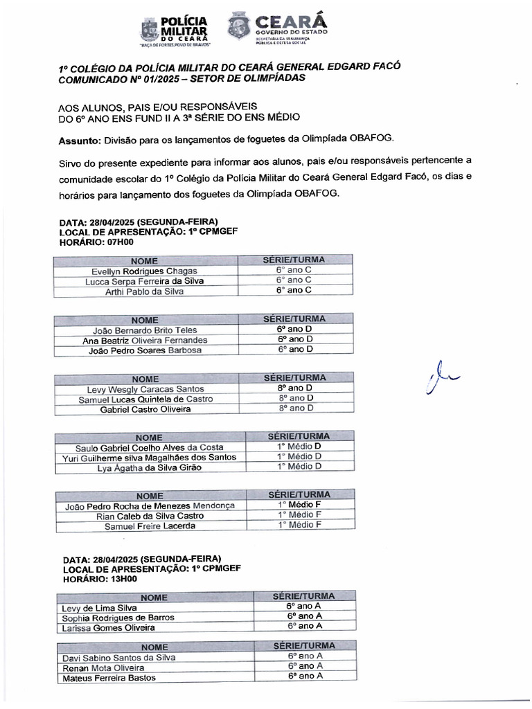 Comunicado 17 2025 Set Olimp Obafog 2025 | PDF
