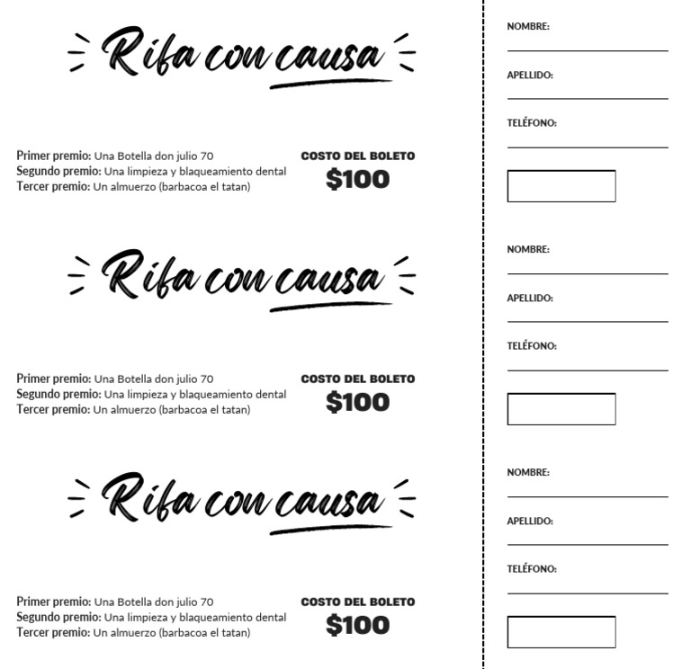 Boleto Rifa Con Causa Simple Blanco y Negro | PDF