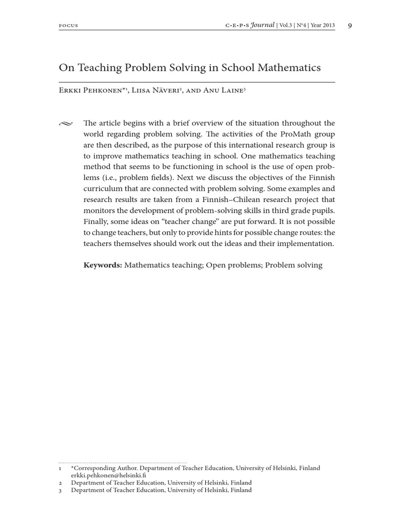 On Teaching Problem Solving in School Mathematics | PDF | Learning ...