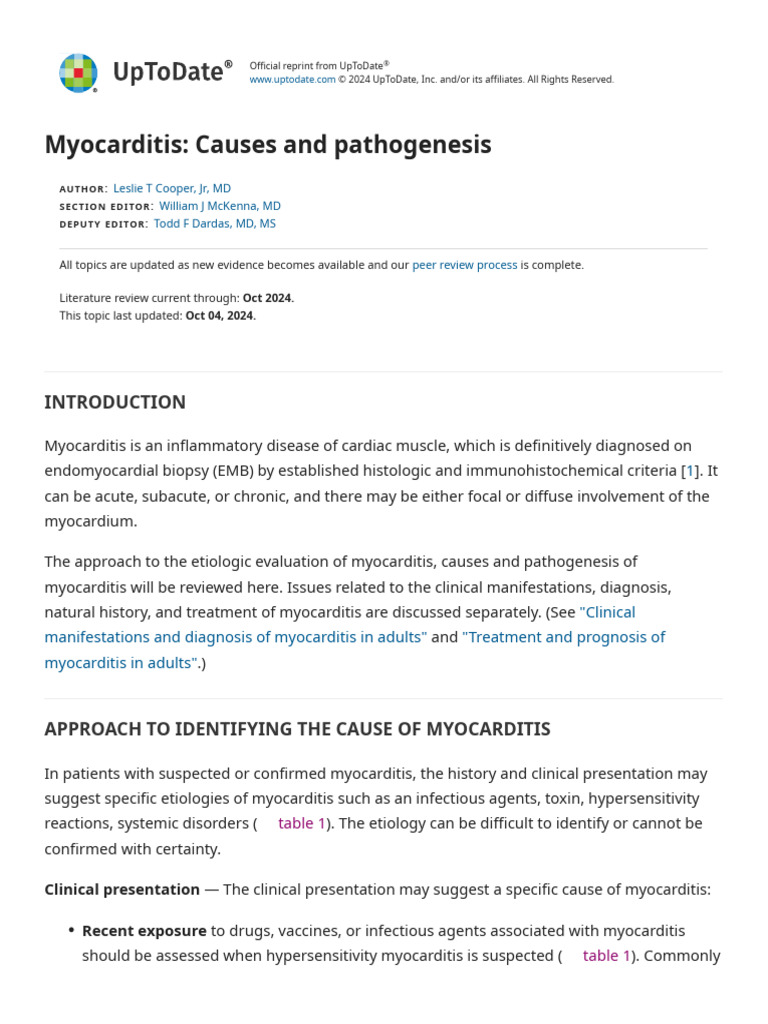 Myocarditis: Causes and Pathogenesis | PDF | Infection | Virus