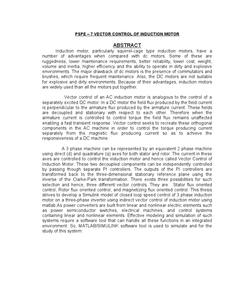 Vector Control of Induction Motor Abstract | PDF | Electric Motor ...