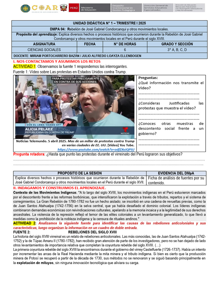 DMpA 04 CCSS REBELION DE TÚPAC AMARU | PDF