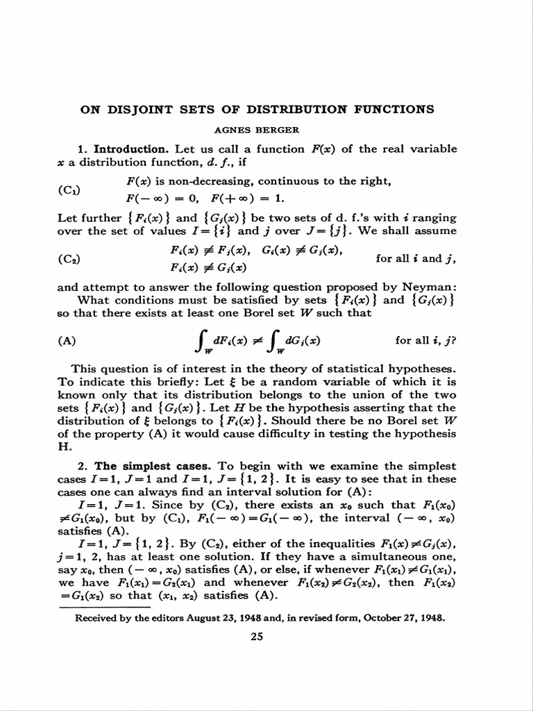 Berger On Disjoint Sets of Distribution Functions | PDF | Measure (Mathematics) | Hypothesis