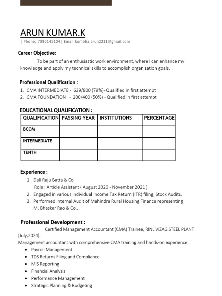 Resume - Arun - Kumar - 1-1 - Arun Kumar | PDF | Learning | Cognition