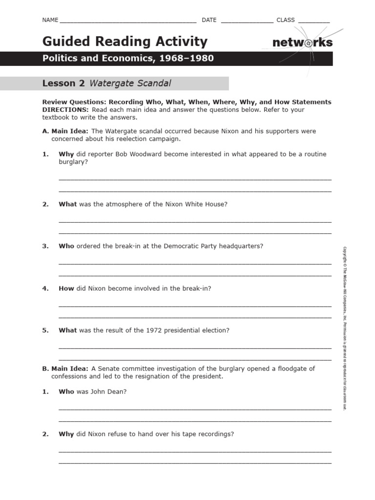 Watergate Guided Reading Questions | PDF | United States Travel ...
