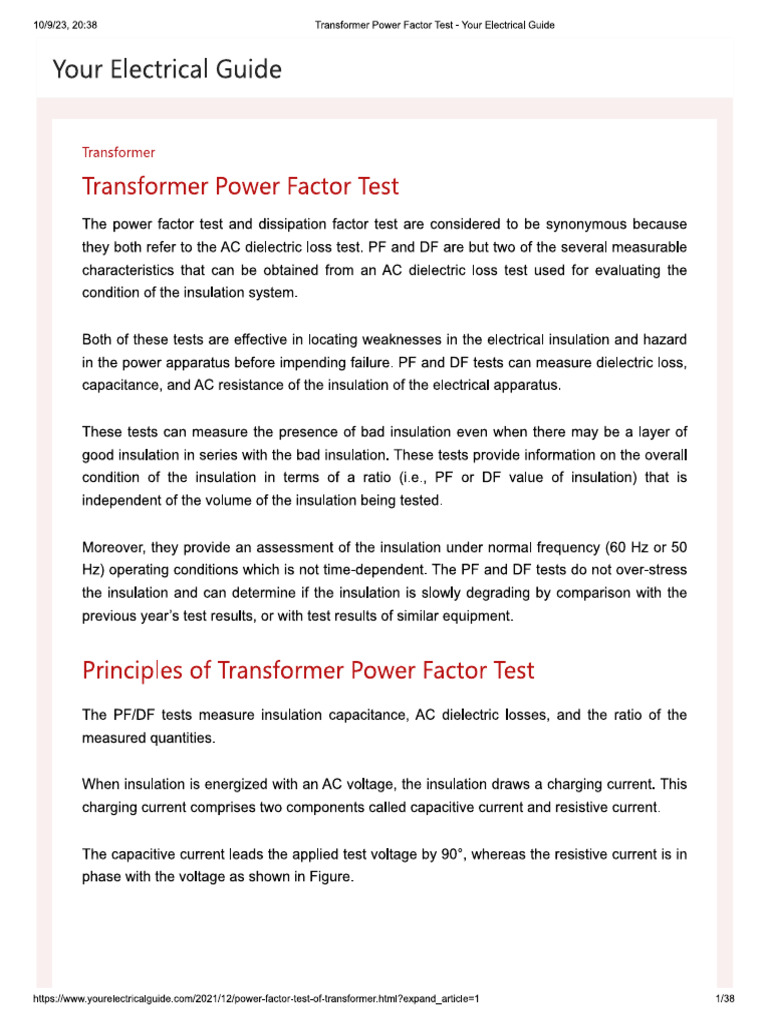 Transformer Power Factor Test - Your Electrical Guide | PDF