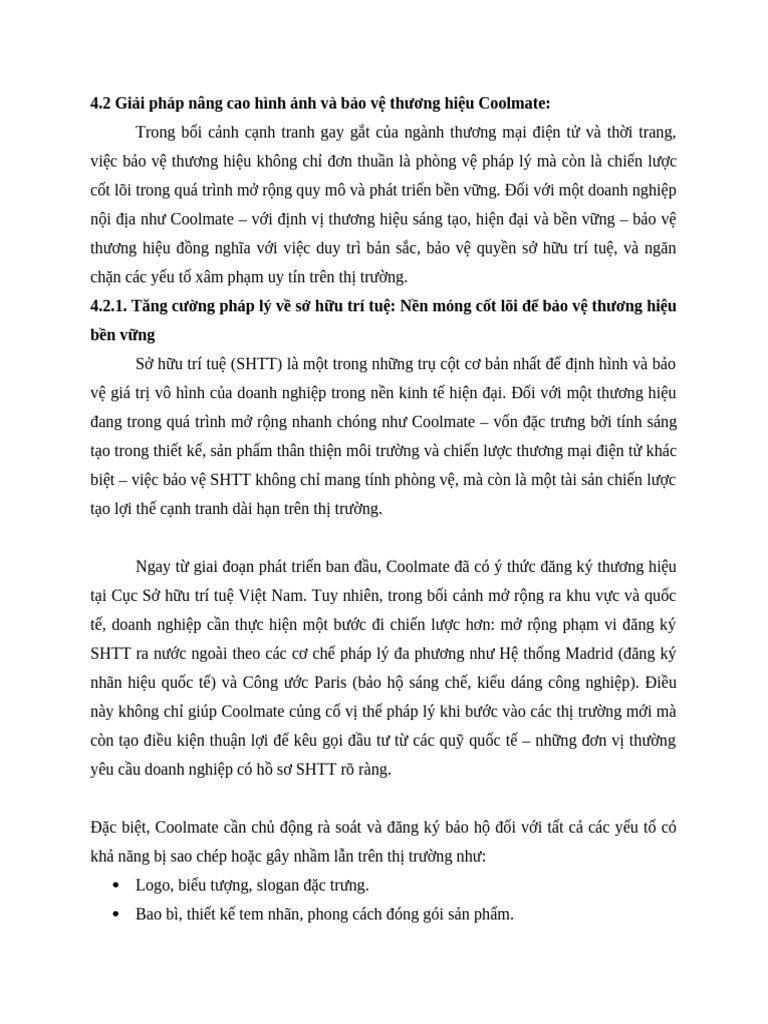 4.2 Giải pháp nâng cao hình ảnh và bảo vệ thương hiệu Coolmate | PDF