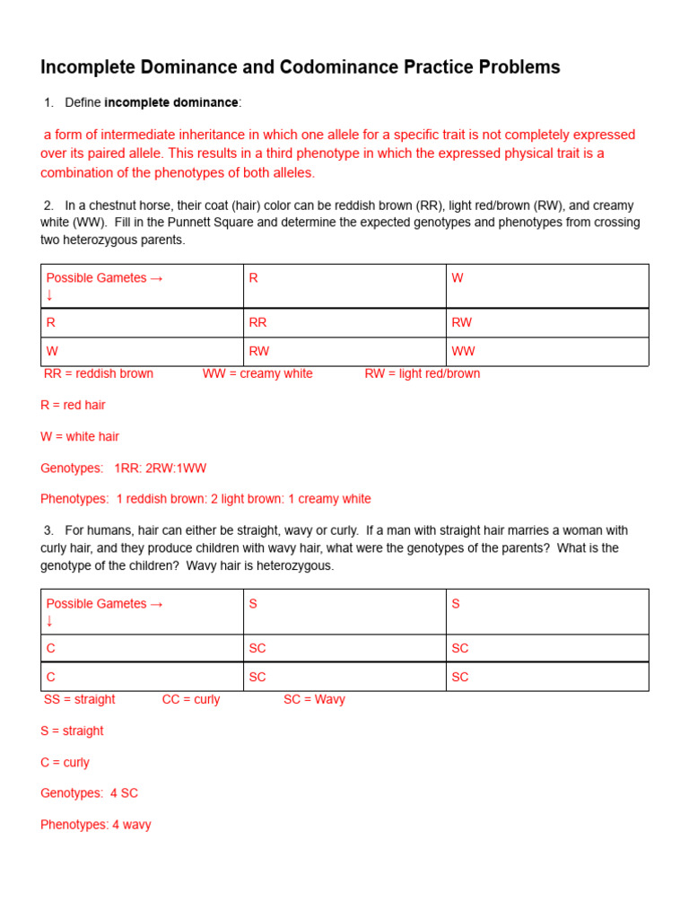 Alternative Inheritance ANSWER KEY | PDF | Dominance (Genetics) | Genotype