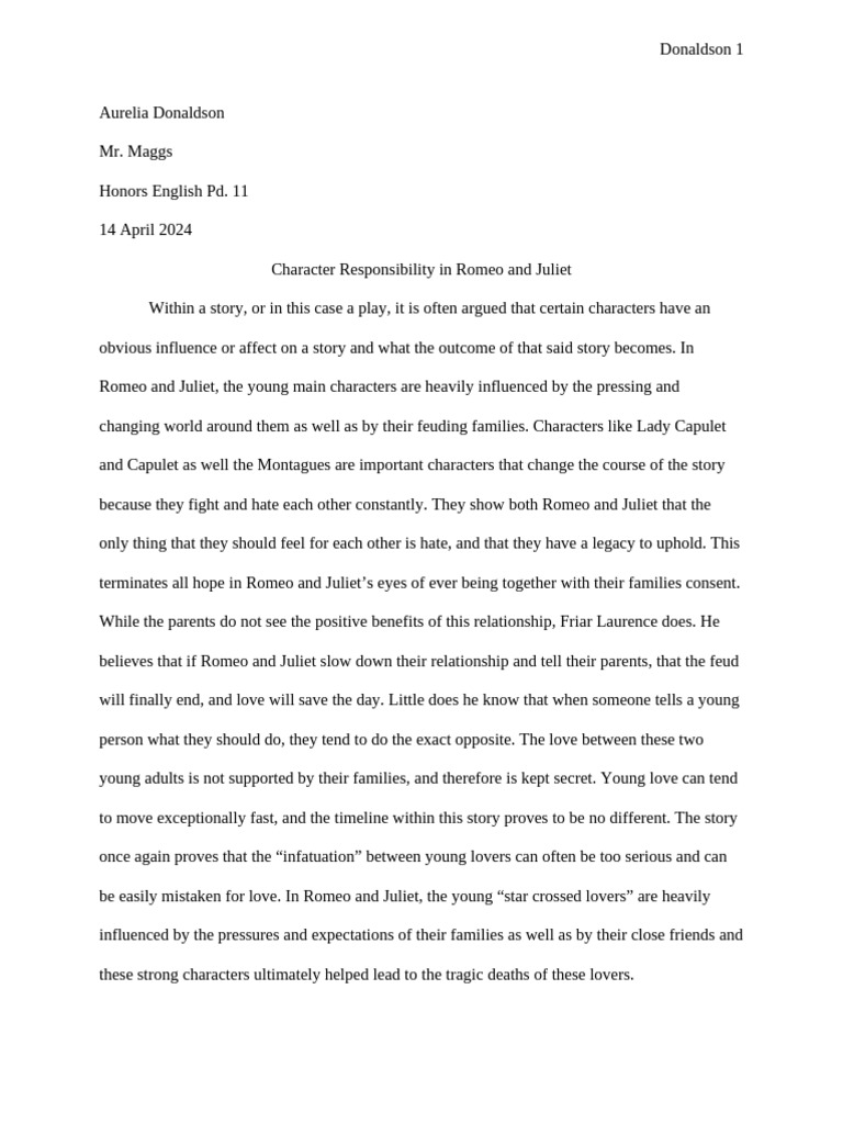 Aurelia Donaldson - Romeo and Juliet MLA Template | PDF | Characters In ...