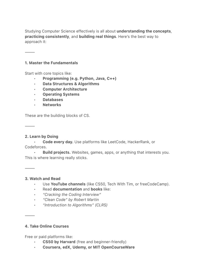 Studying Computer Science Effectively Is All About Understanding The | PDF
