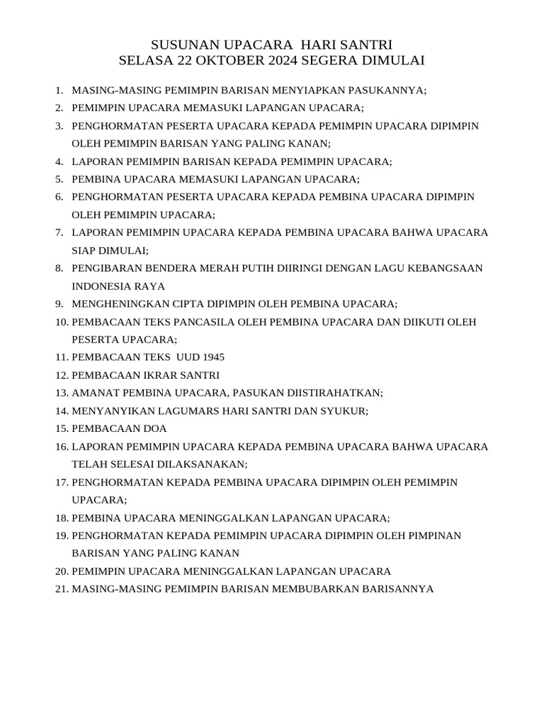 Susunan Upacara Hari Santri | PDF