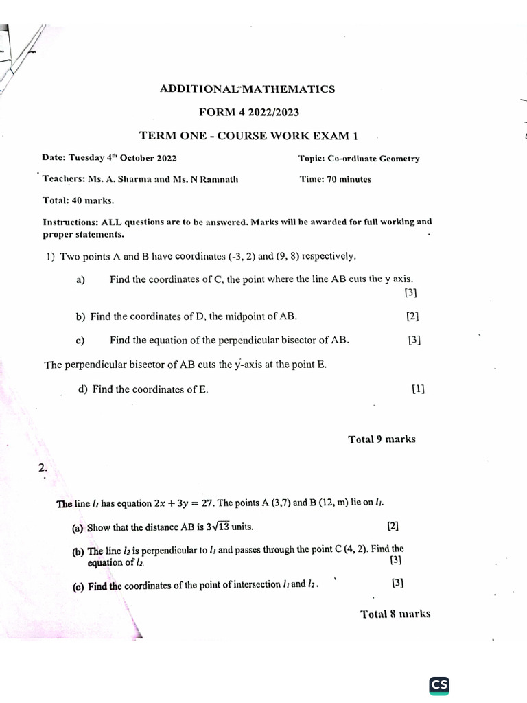 Add Maths-Form 4 Term 1 CW#1 | PDF