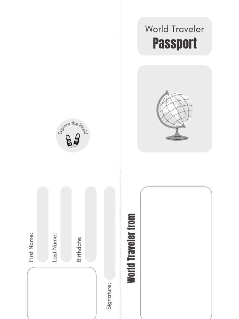 World Traveler Passport Worksheet in Green Illustrated Style | PDF
