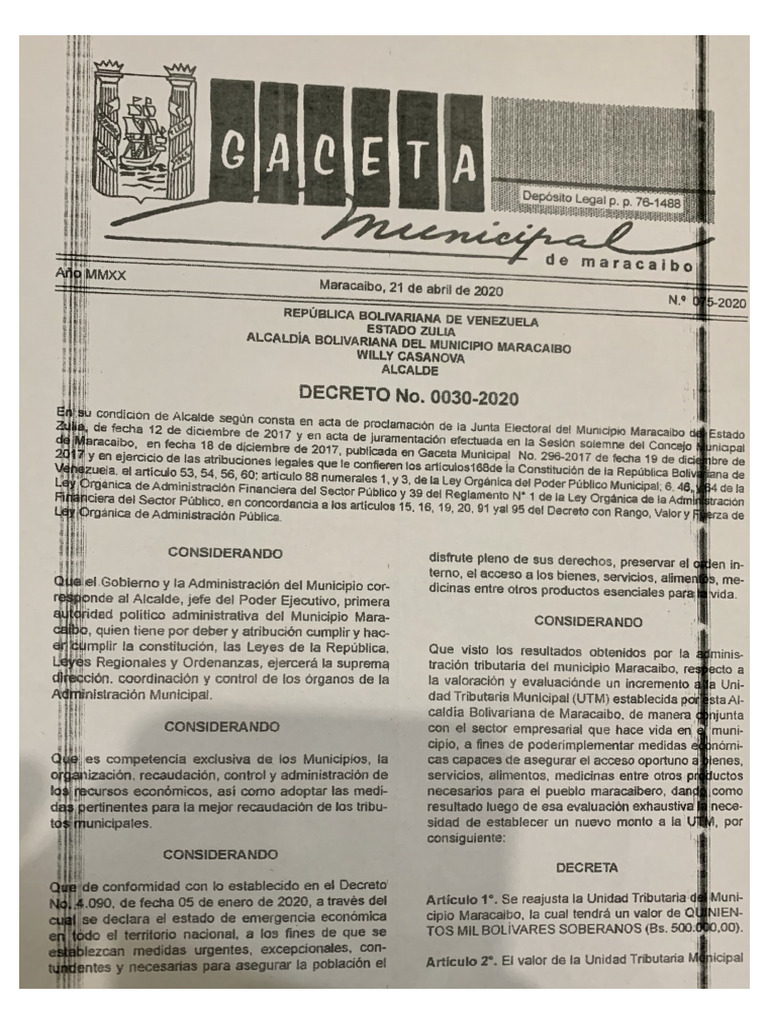 Gaceta Municipal 0612020 - Decreto 0302020 | PDF