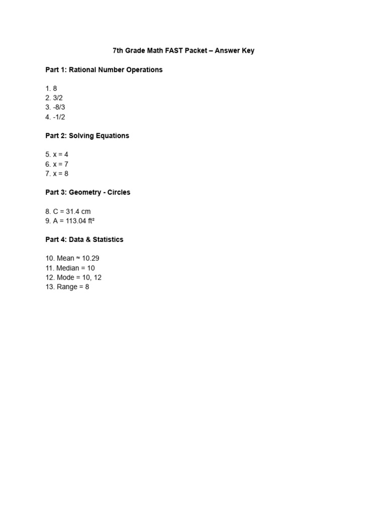 7th Grade Math Answer Key | PDF