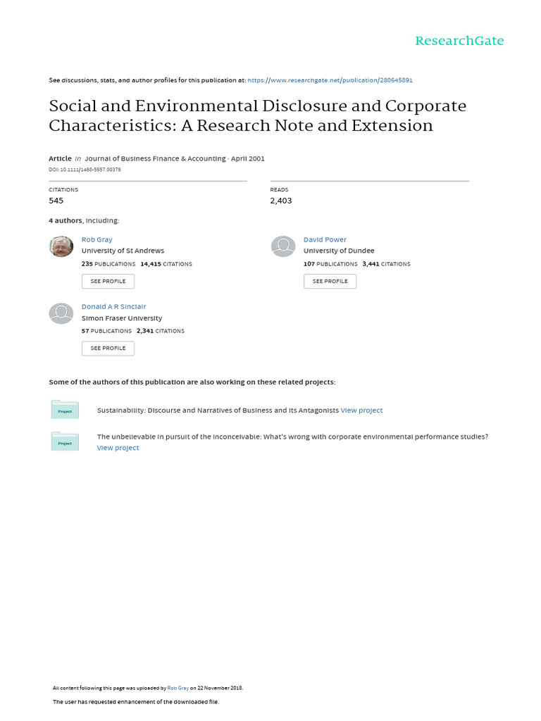 Paper - Social Disclosure - JBFA2001GrayJavadPower2001 | PDF ...