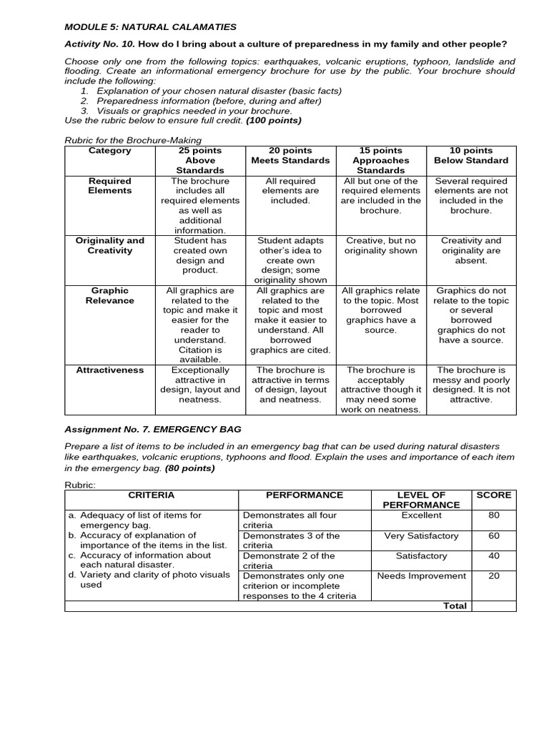 IM 5 Calamities ACTIVITIES AND ASSIGNMENTS | PDF | Natural Disasters