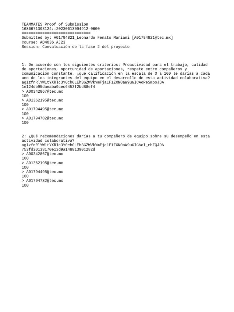 TEAMMATES Proof of Submission - 1686671393124 | PDF