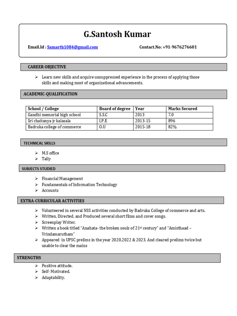 Resume santosh (1) 10.15.25 PM | PDF | Behavioural Sciences ...