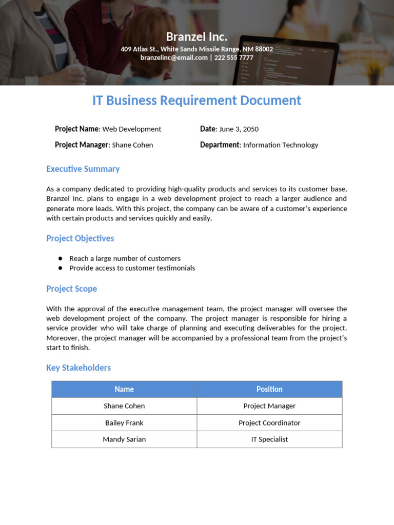 IT Business Requirements Document Template - Kopia | PDF | Web ...