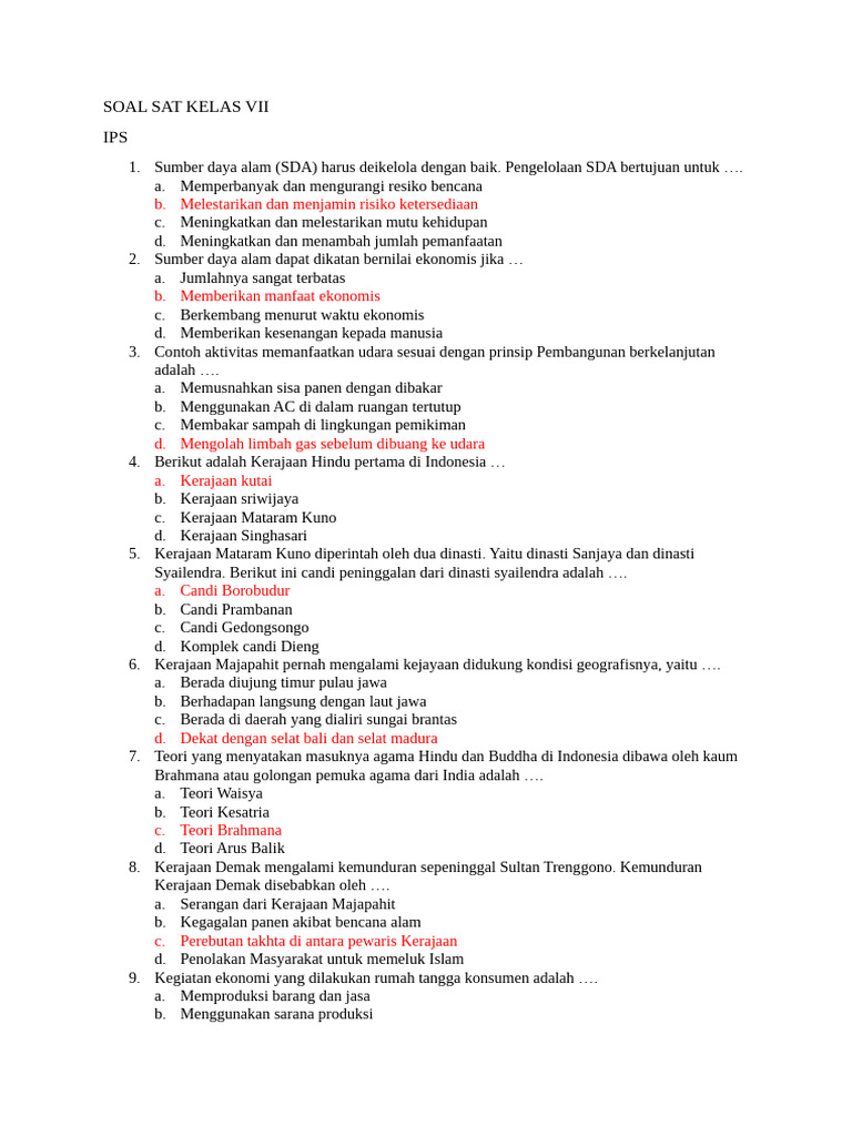 Soal Sat Kelas Vii | PDF