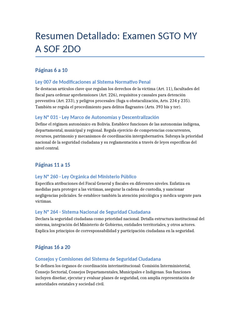 Resumen Detallado Examen SGTO MY A SOF 2DO | PDF | Policía | Valores