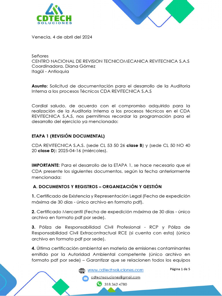 Solicitud Documentacion Etapa 1 | PDF | Auditoría