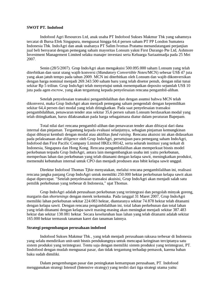 SWOT PT. Indofood | PDF