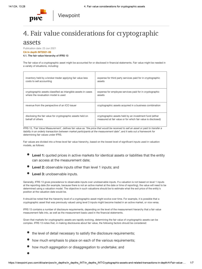 Fair Value Considerations For Cryptographic Assets | PDF | Fair Value ...