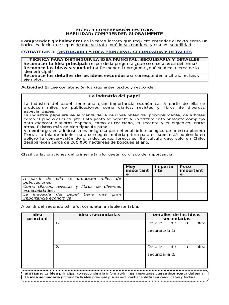 Ficha 4 Comprender Globalmente | PDF | Papel | La risa