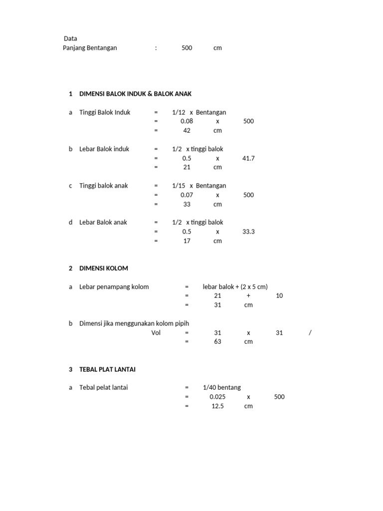Perhitungan Dimensi Kolom dan Balok Manual | PDF