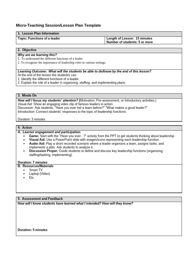 Lesson Plan Micro Teaching | PDF