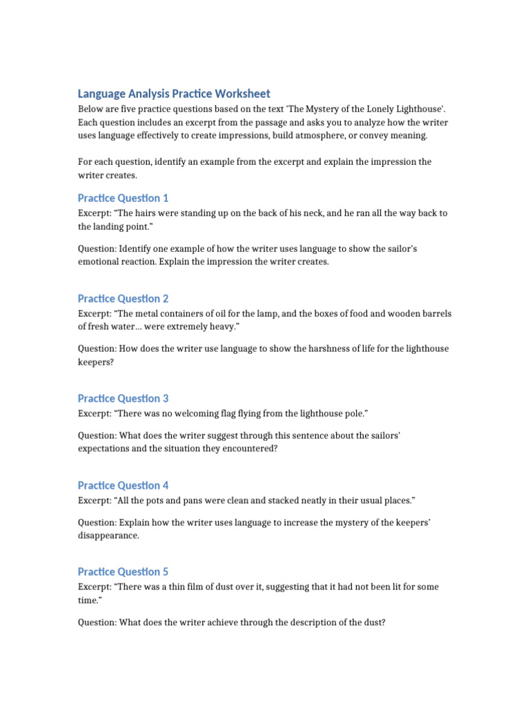 Language Analysis Practice Worksheet | PDF