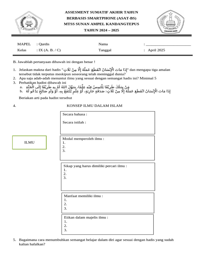 Kop Soal Asat Ix | PDF