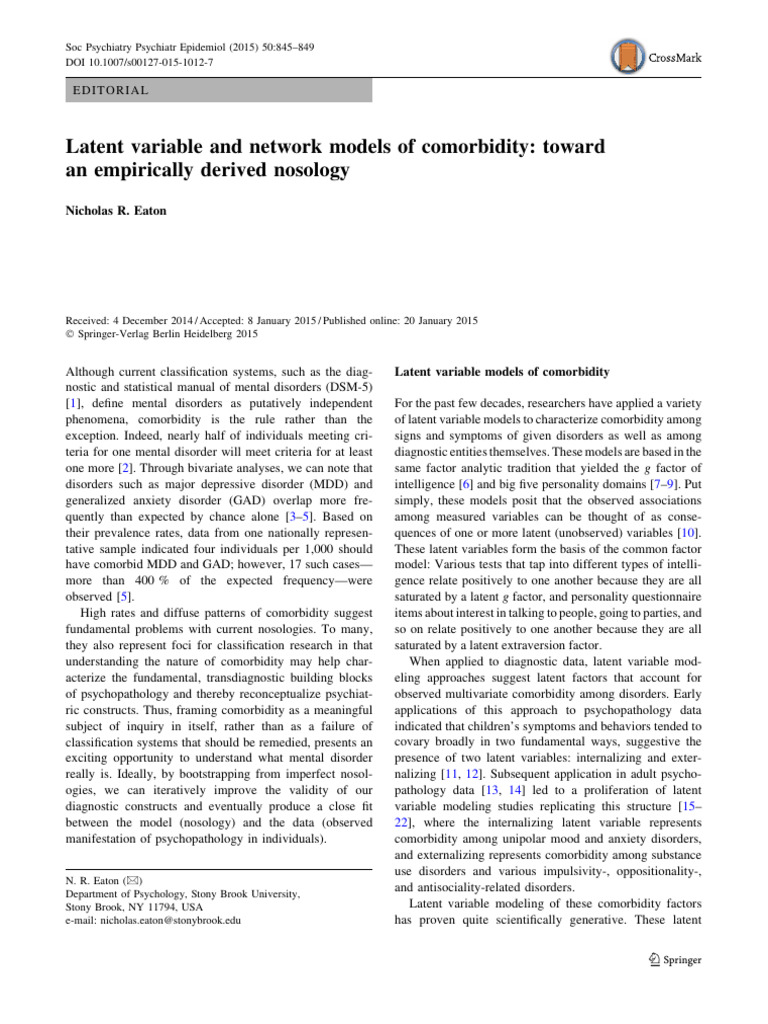 1 Eaton (2015) Latent Variable and Network Models | PDF ...