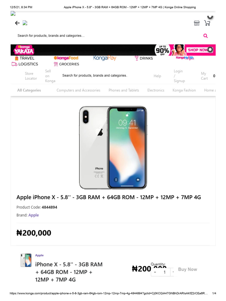 Apple iPhone X - 5.8'' - 3GB RAM + 64GB ROM - 12MP + 12MP + 7MP 4G ...