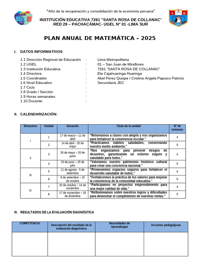 Formato Plan Anual 2025-SRC | PDF | Evaluación | Aprendizaje