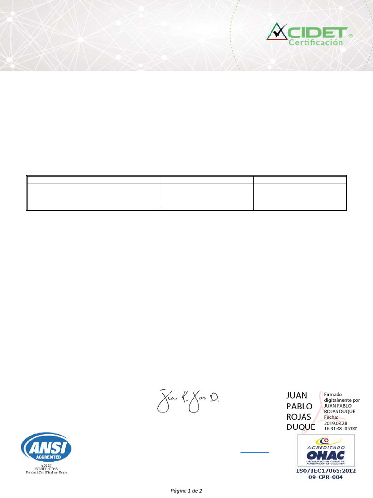 Certificado Diagonal-I. INDESA SAS | PDF
