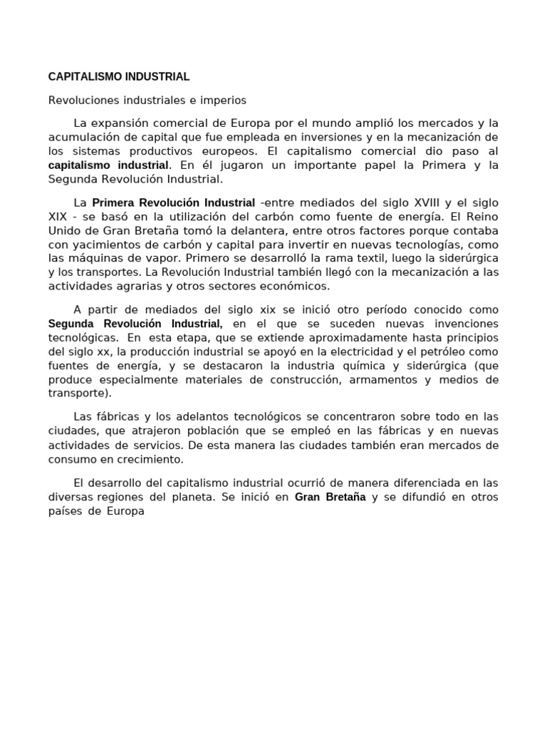 Capitalismo Industrial | PDF | Revolución industrial | Capitalismo