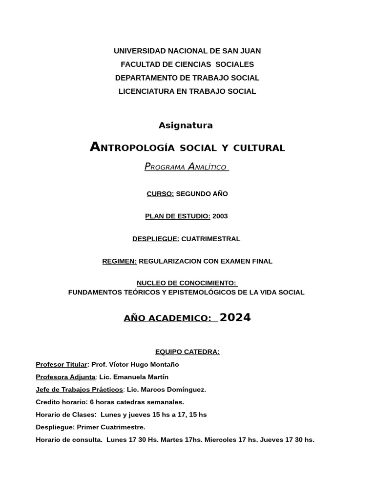 Programa Marzo24. Correccion Final | PDF | Antropología | Trabajo Social