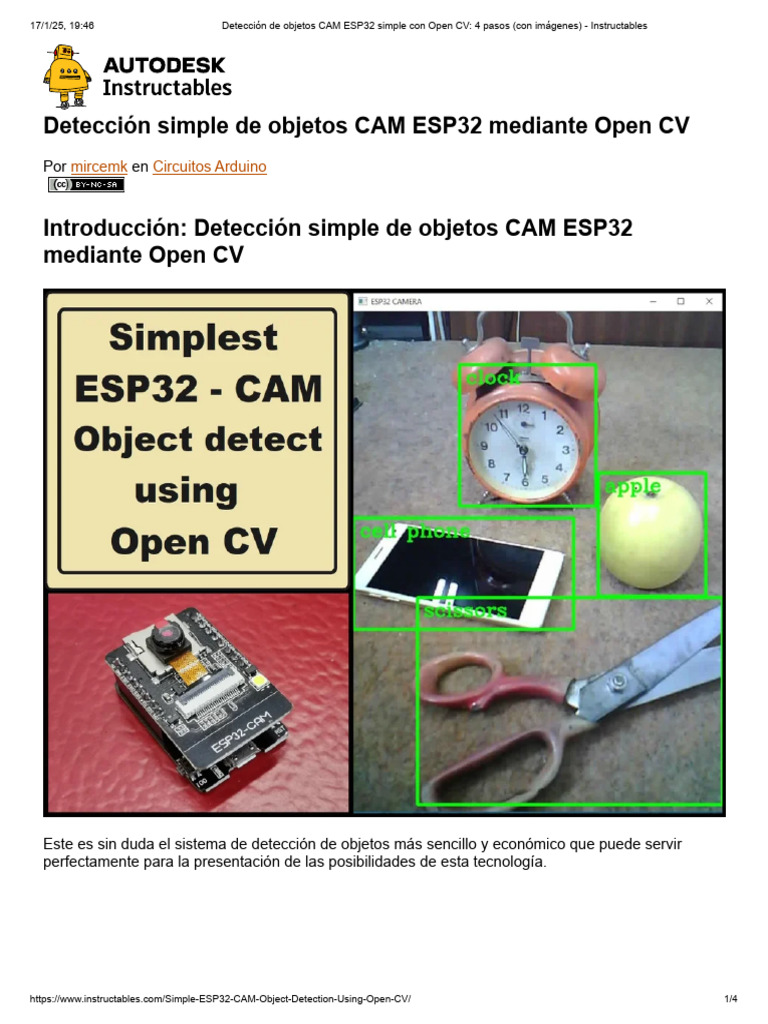 Detección de objetos CAM ESP32 simple con Open CV_ 4 pasos (con imágenes) - Instructables | PDF ...