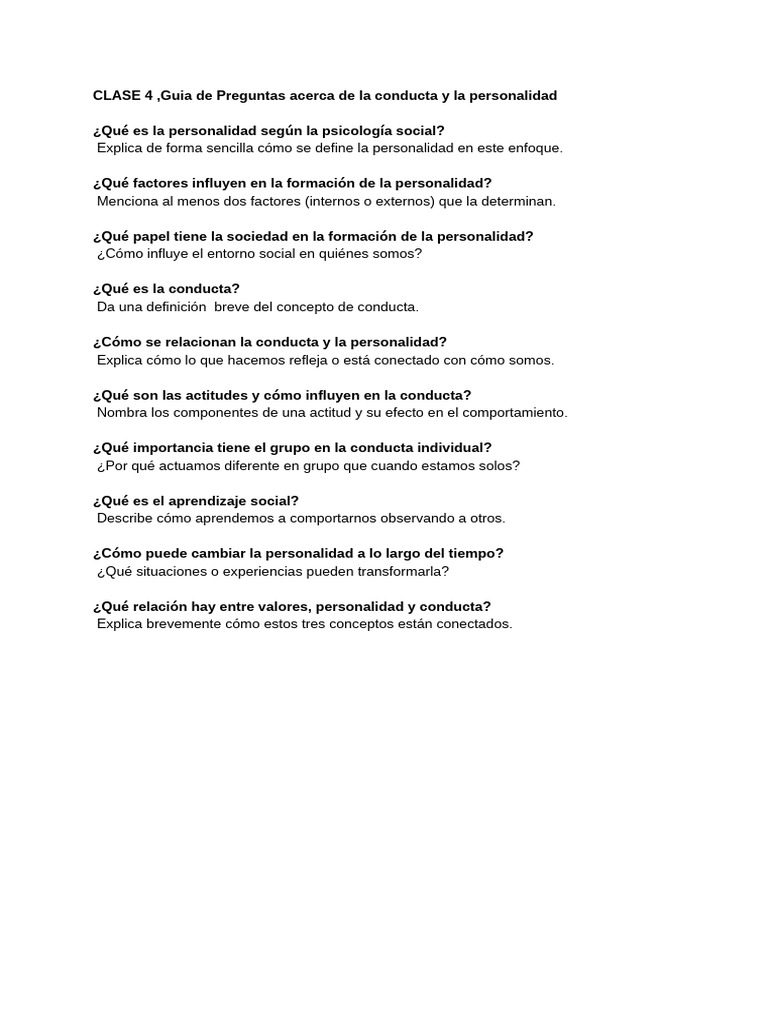 2025 guia de preguntas clase 4 Conducta y personalidad ICI social virtual (2) | PDF