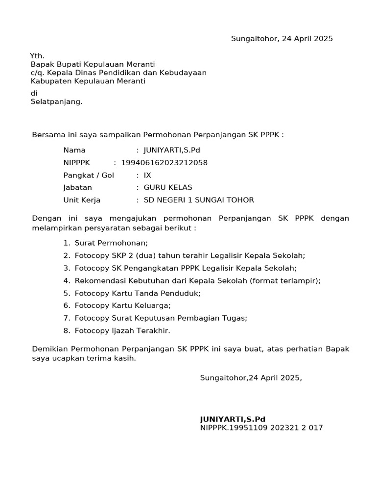 FORMAT Permohonan Perpanjangan SK P3K | PDF